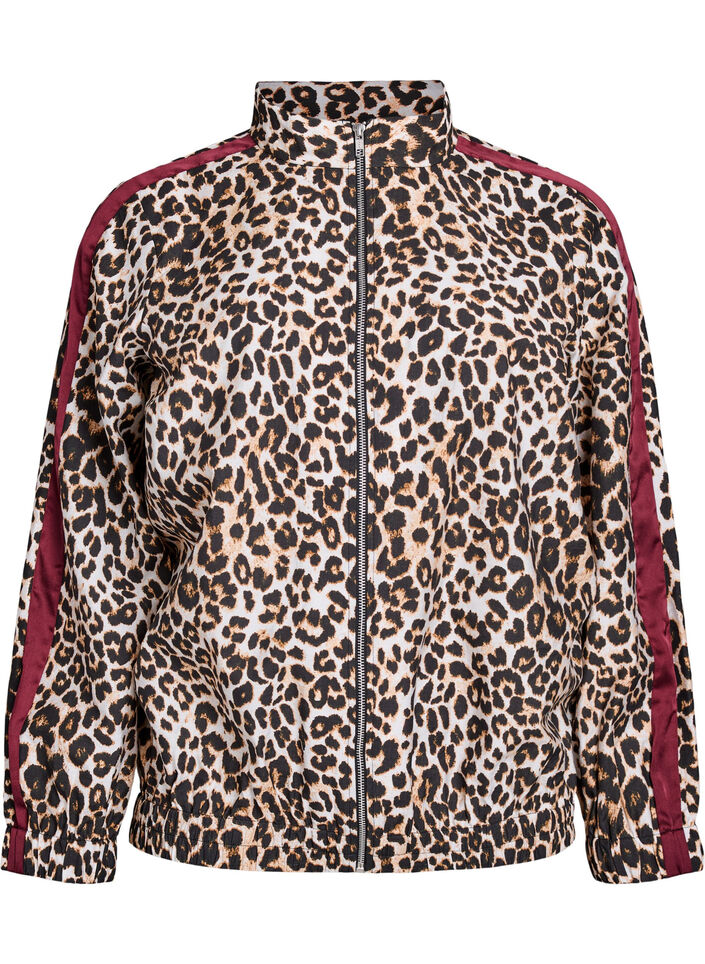 Leopardmönstrad bomberjacka med kontrastfärgad rand - Brun - Strl. M ...