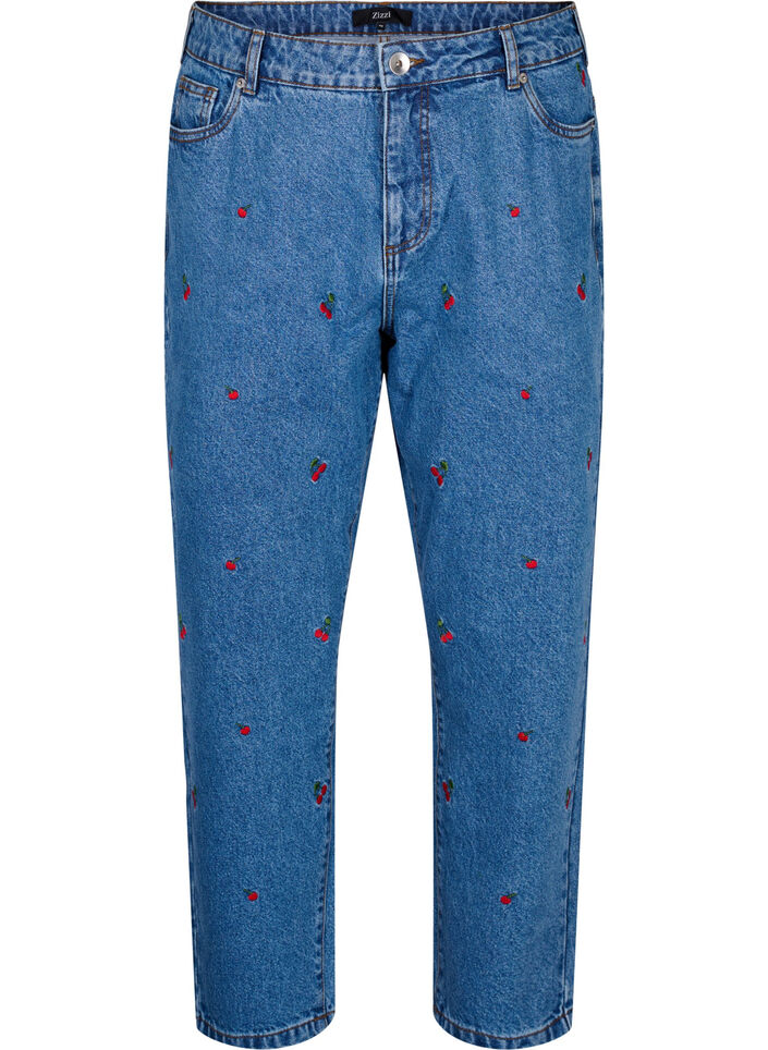 Mille Mom Fit-jeans med broderier - Blå - Strl. 40-64 - Zizzi