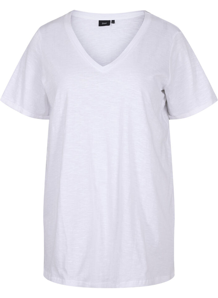 Enfärgad oversize t-shirt med v-hals - Vit - Strl. 40-64 - Zizzi
