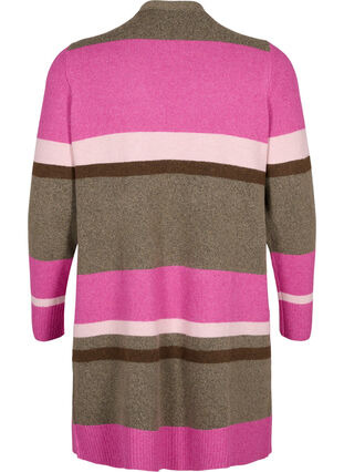 Lång stickad kofta med breda ränder - Rosa - Strl. 40-64 - Zizzi